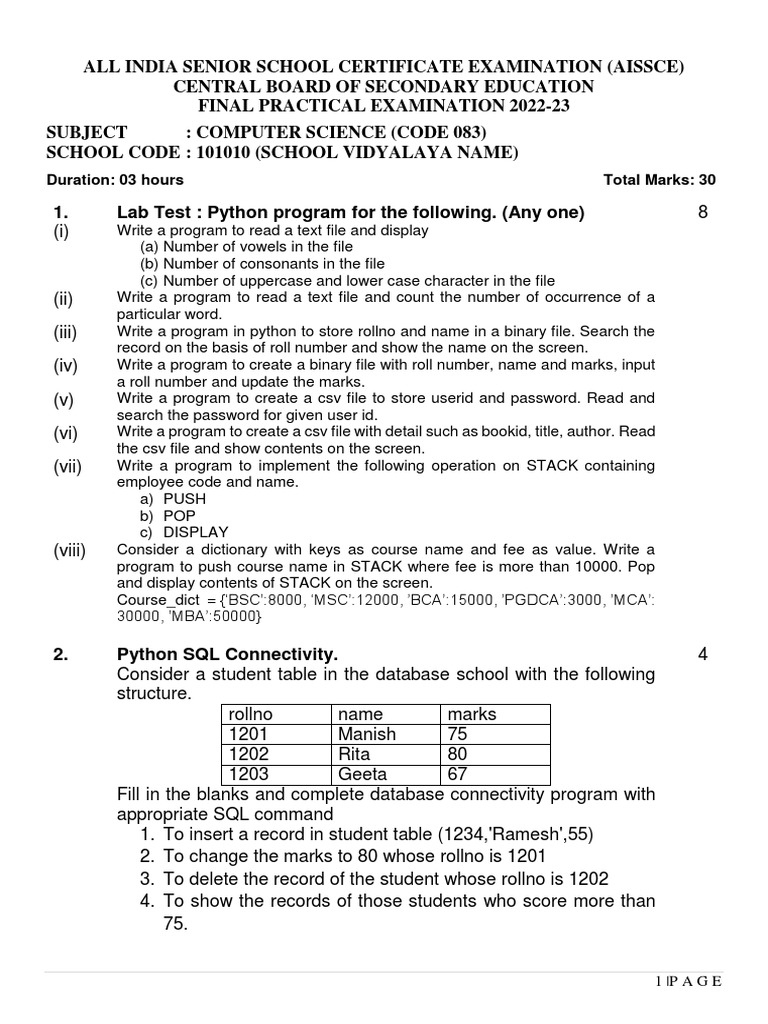 Practical Sample Paper | PDF | Computer File | Password