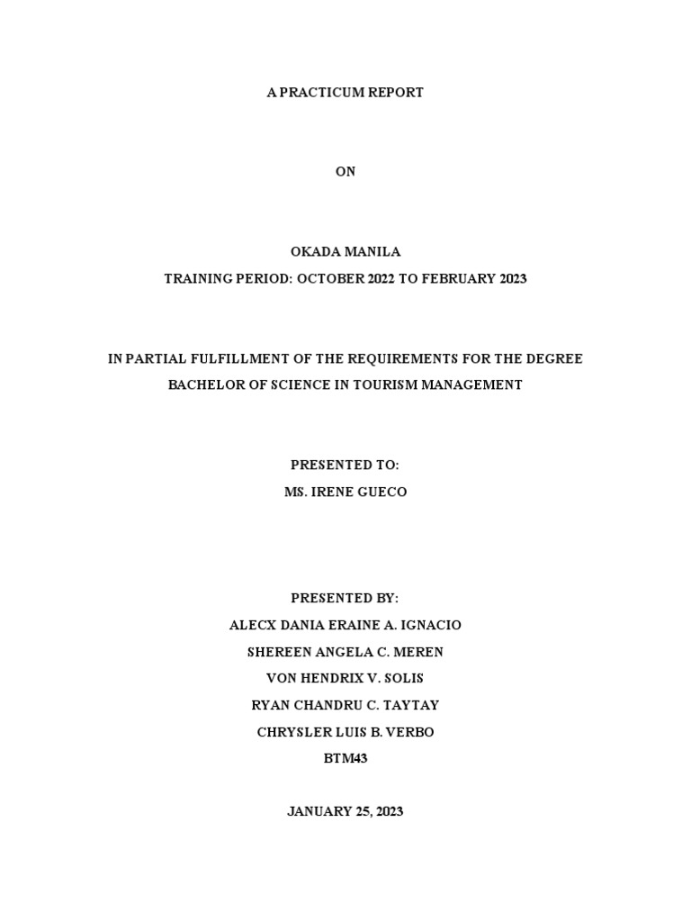 Practicum Report Draft | PDF | Hospitality Industry