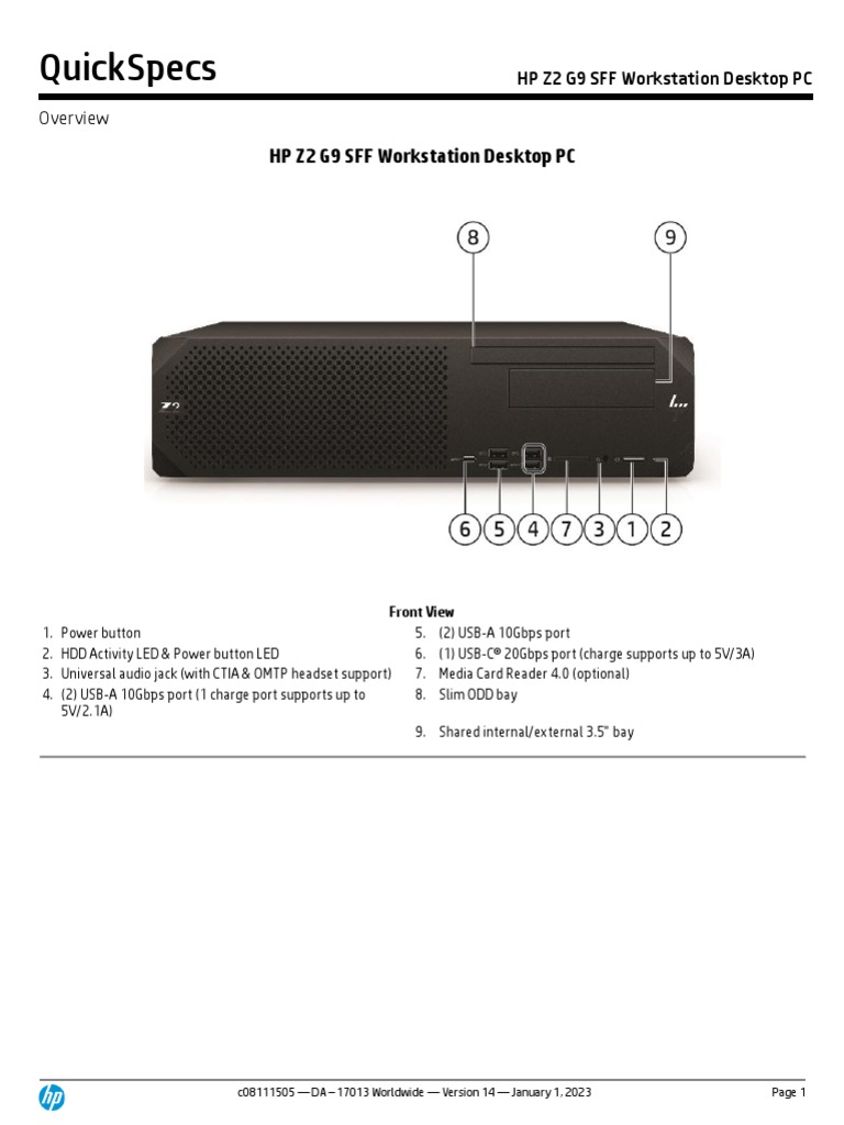 Quickspecs: HP Z2 G9 SFF Workstation Desktop PC | PDF | Windows 10 | Microsoft Windows