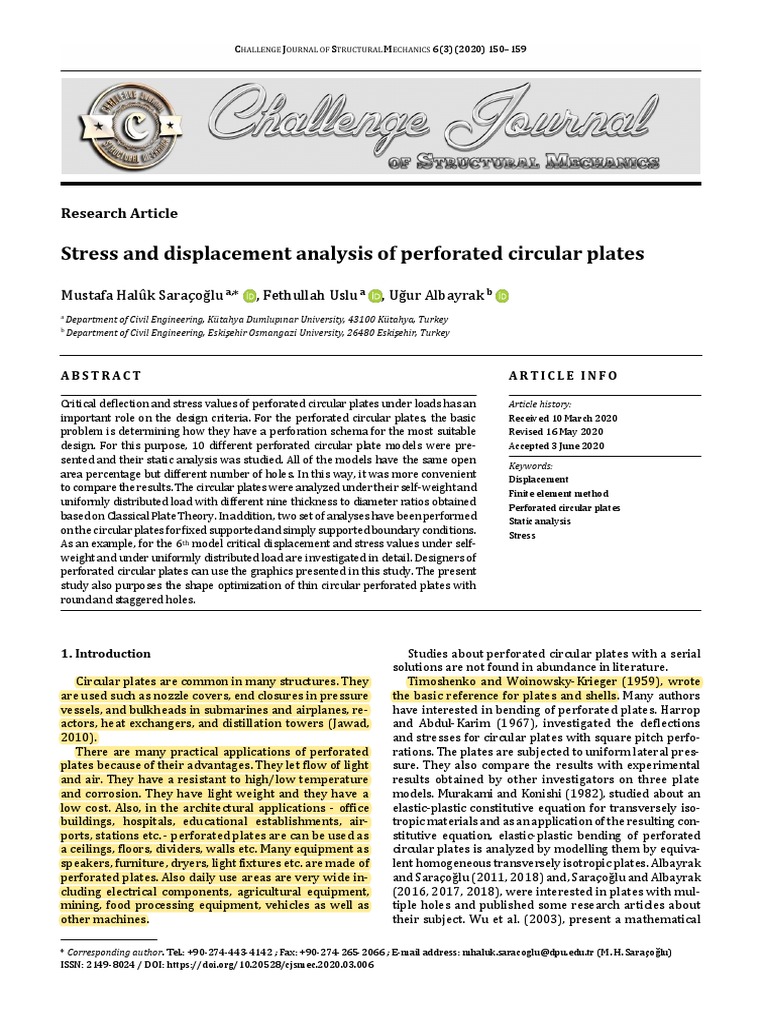 Stress and Displacement Analysis of Perforated Circular Plates ...
