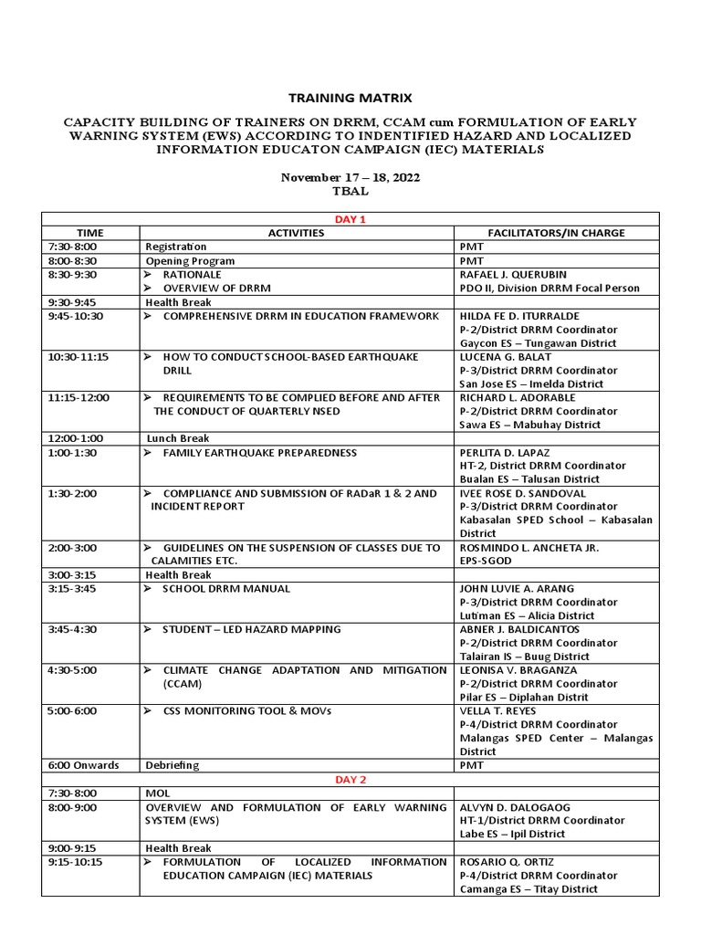 Training Matrix Pdf