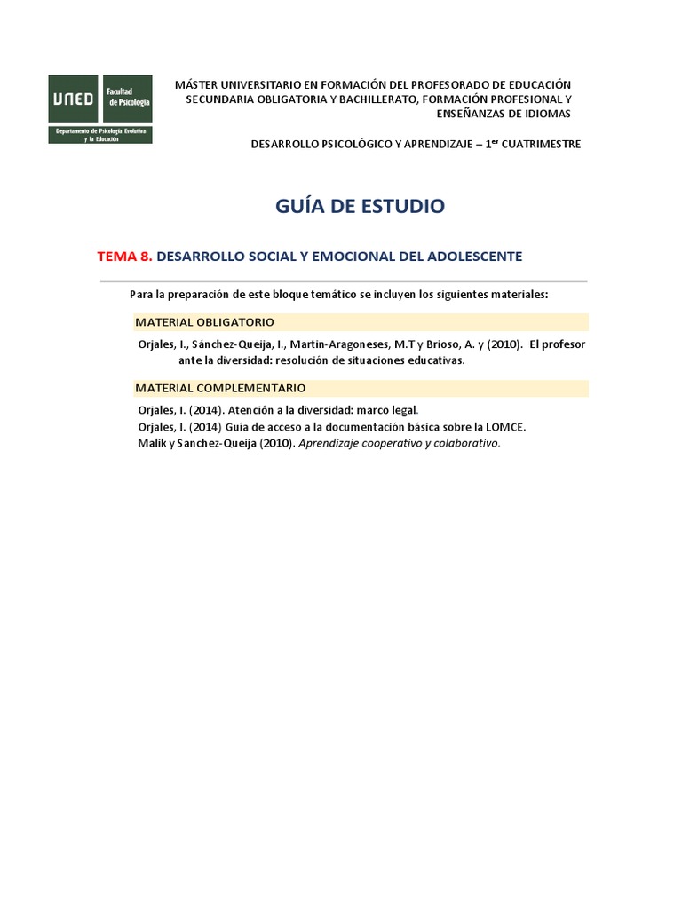 Desarrollo social y emocional del adolescente: materiales de estudio | PDF