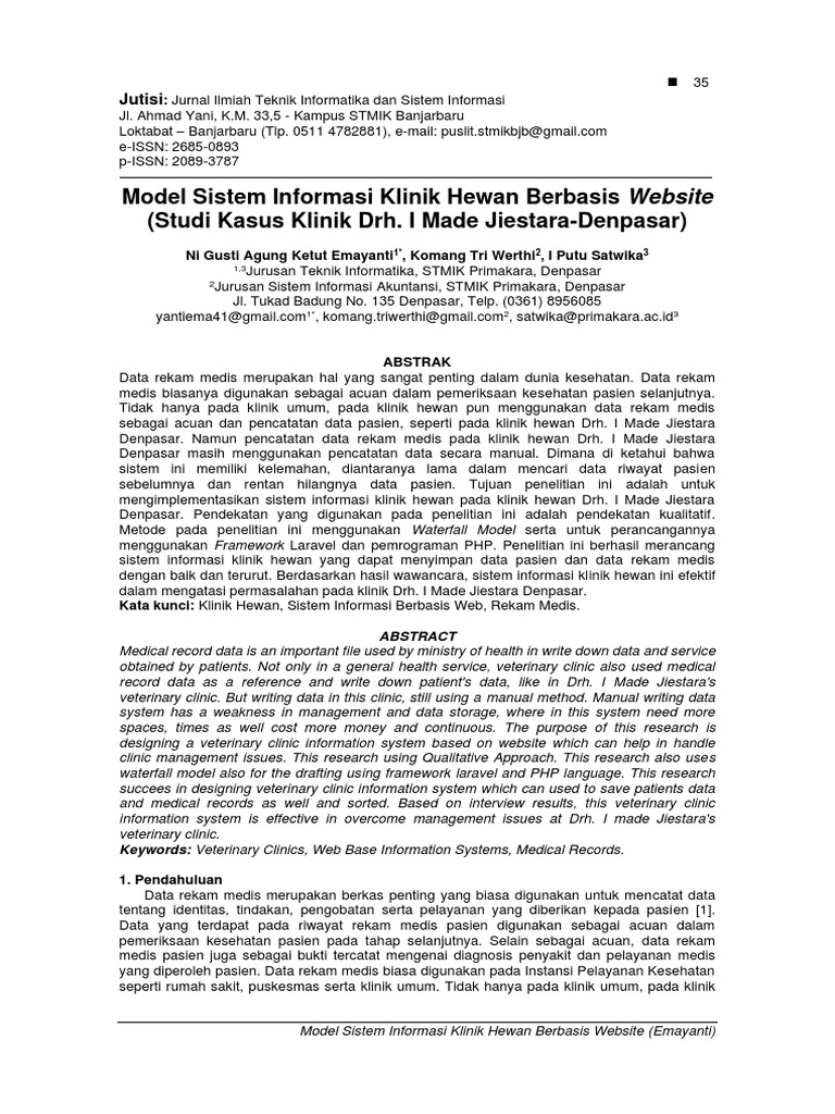 Model Sistem Informasi Klinik Hewan Berbasis Website (Studi Kasus ...