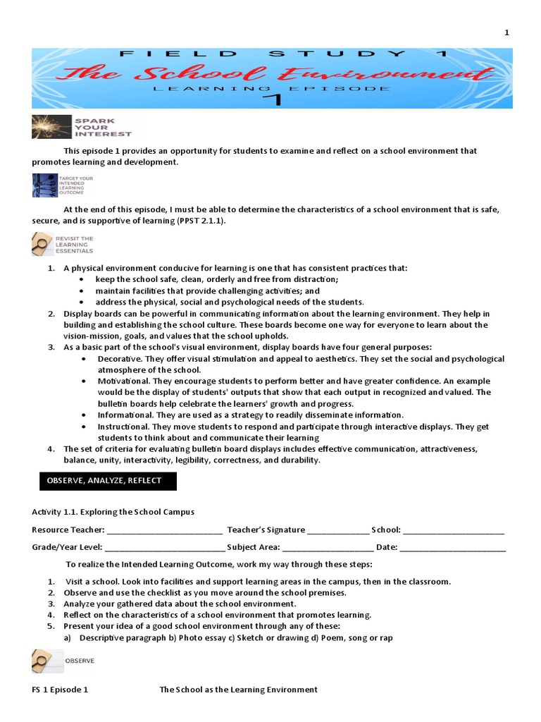 FS 1 Episode 1 | Descargar gratis PDF | Classroom | Learning