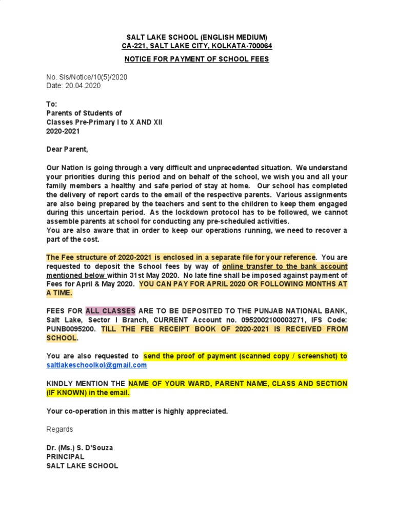 School Fee Payment Notice | PDF