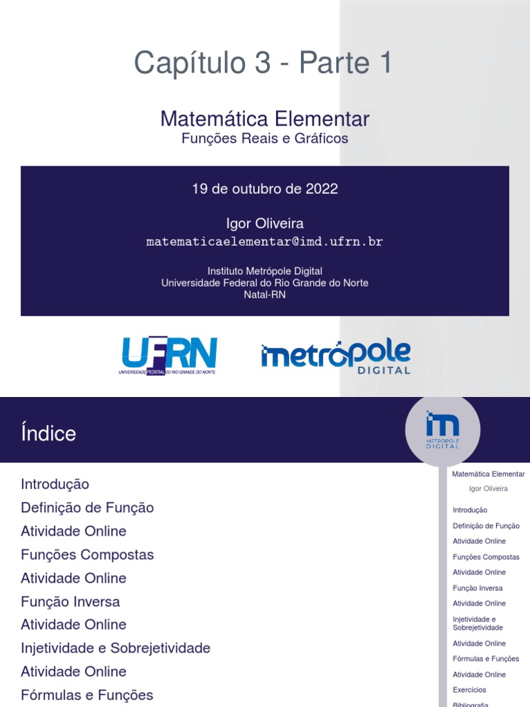 Funções matemáticas elementares | PDF | Função (Matemática) | Domínio ...