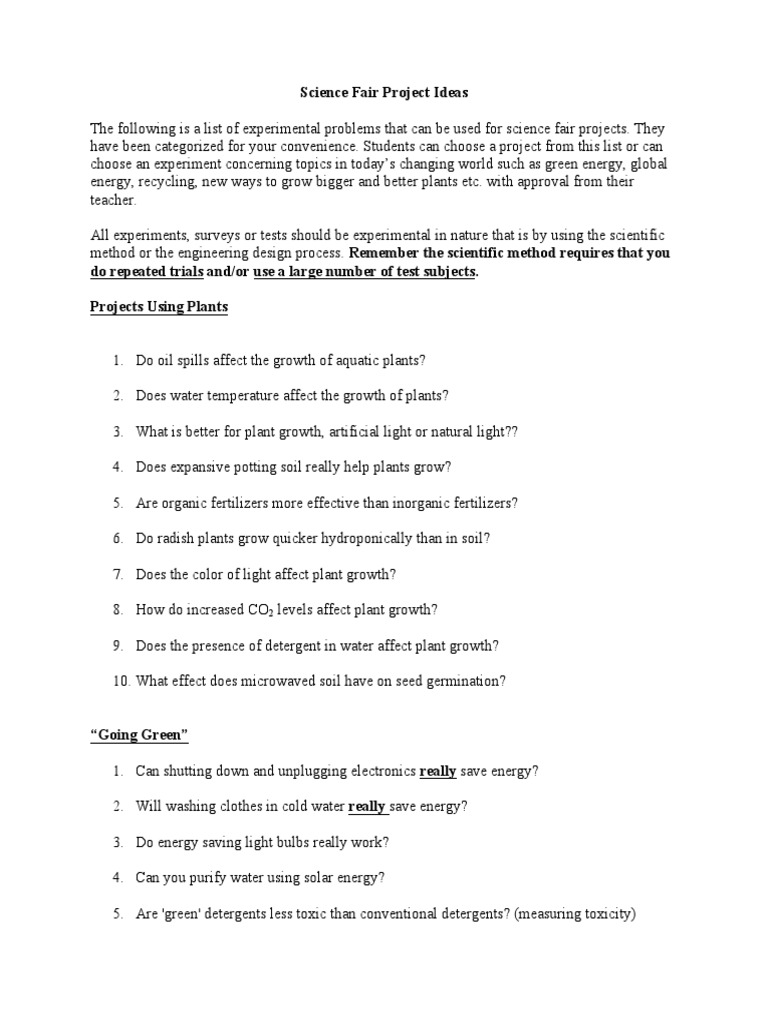 Science Fair Project Ideas | PDF | Soil | Wind Turbine