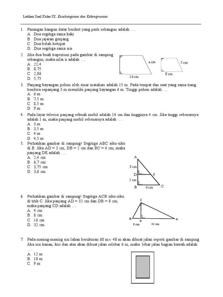 Latihan Soal Kelas IX Kesebangunan Dan K | PDF
