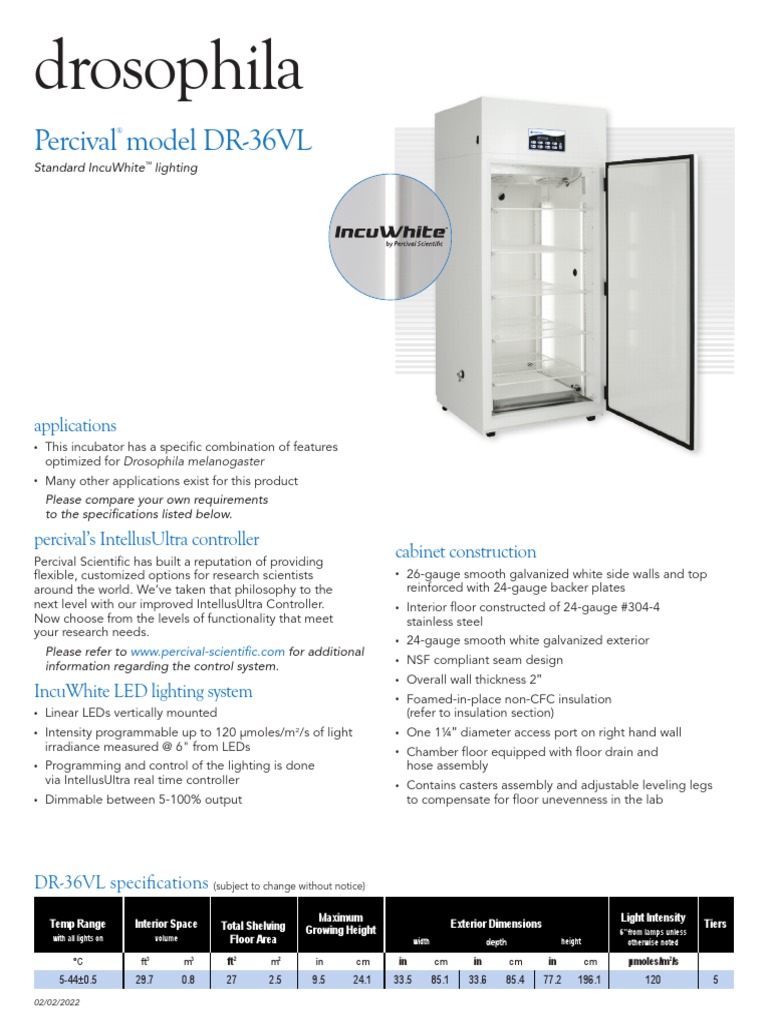 2022 - Percival Scientific - Model DR 36VL - Drosophila Chamber | PDF ...