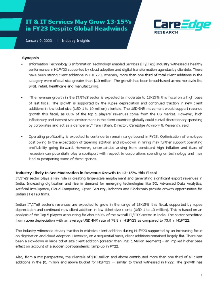 IT and ITeS Industry CareEdge Research | PDF | Outsourcing | Business