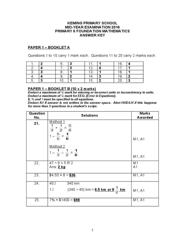 Answer Key | PDF | Mathematics | Elementary Mathematics