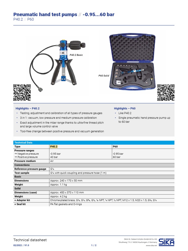 SIKA P40.2 and P60 Hand Test Pumps | PDF | Gases | Mechanical Engineering