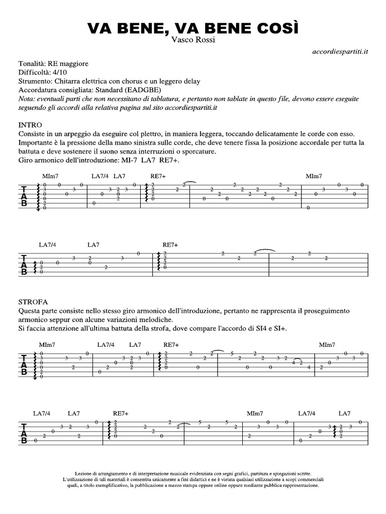 Va bene va bene cosi (tablatura per chitarra elettrica) | PDF