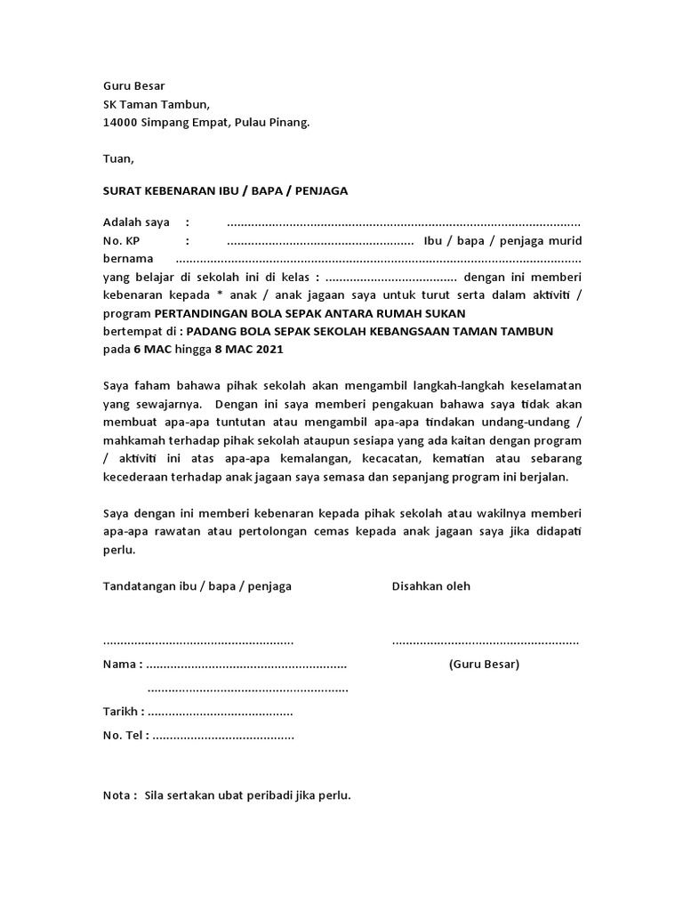 Surat Kebenaran Ibu Bapa | PDF