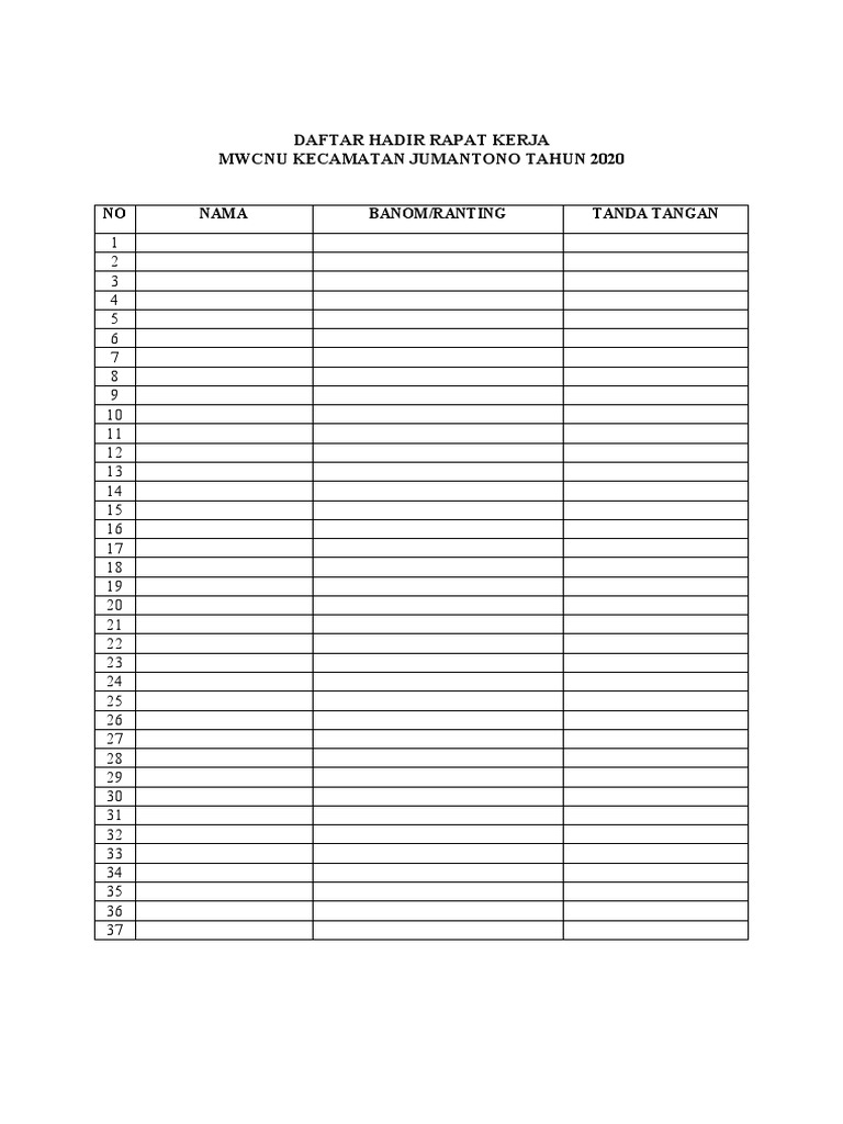 Daftar Hadir Rapat Kerja | PDF