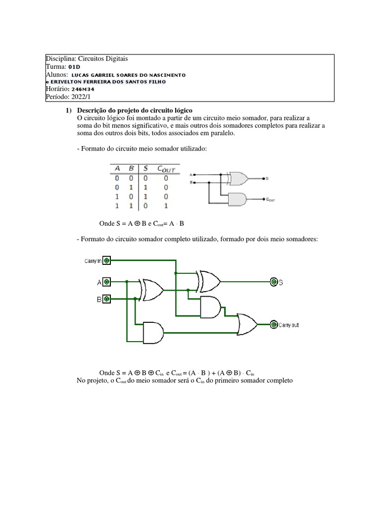 Projeto 5 - Somador de 3 Bits | PDF Projeto 5 - Somador de 3 Bits | PDF