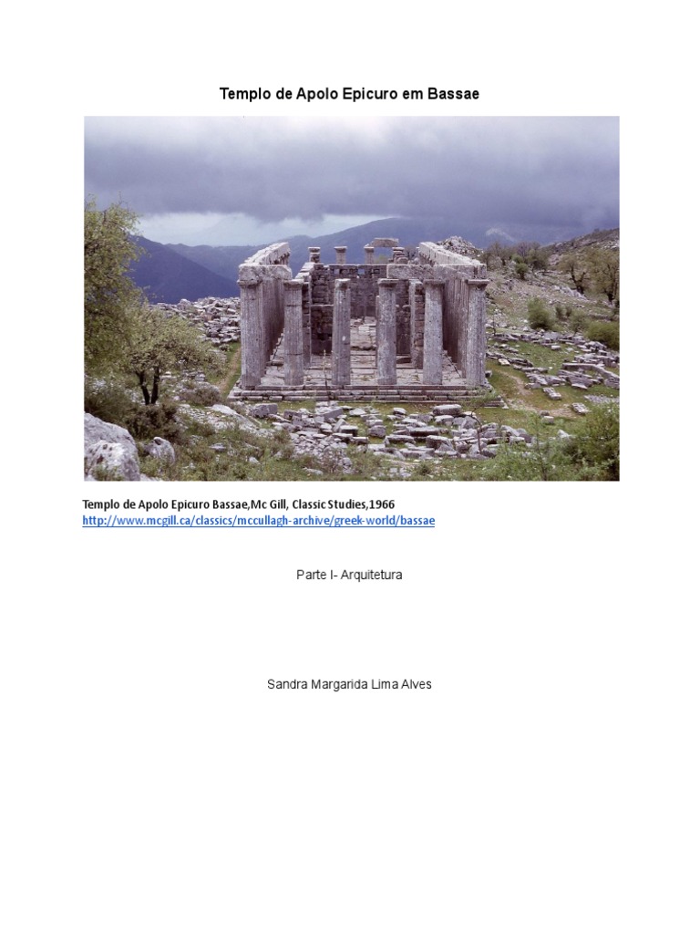 Templo de Apolo Epicuro Bassae, MC Gill, Classic Studies, 1966 | PDF | Amazonas | Apolo