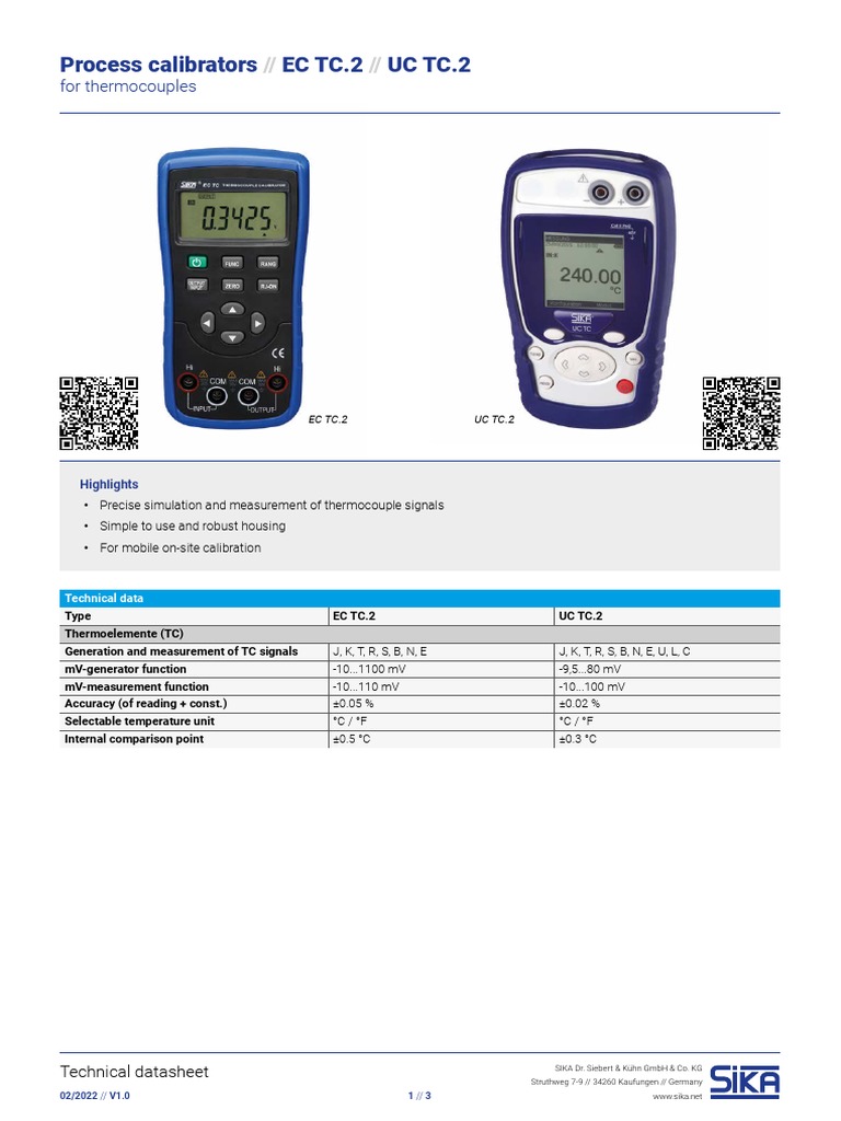 Datasheet Hand Held Process Calibrators ECTC UCTC | Download Free PDF | Thermocouple | Computer ...