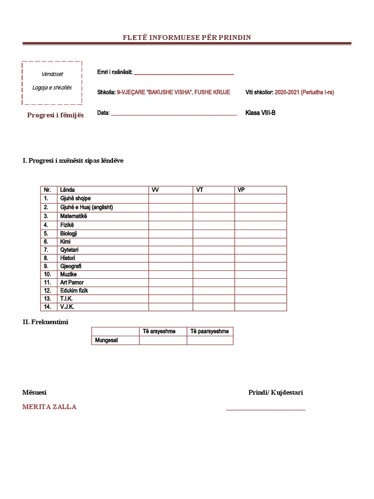 FLET+ï INFORMUESE MUJORE P+ïR PRINDIN - Klasa 8 | PDF
