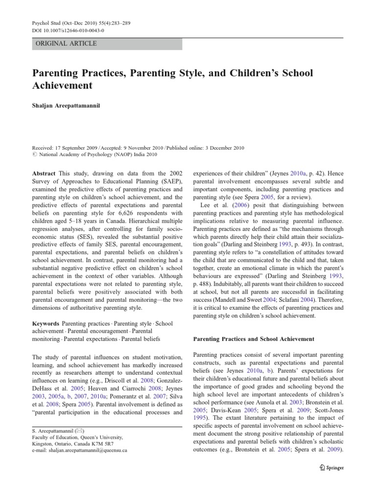 4.parenting Practices, Parenting Style, and Children's School | PDF | Psychology | Behavioural ...