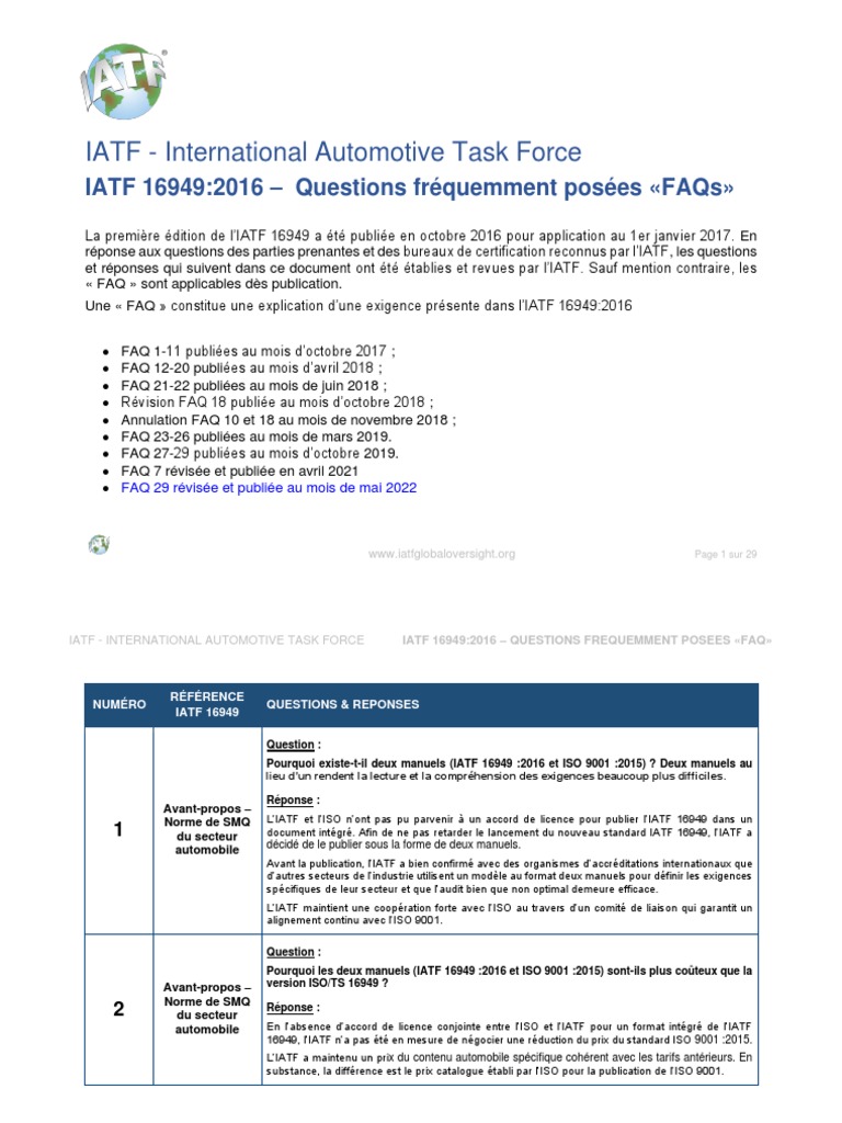 FAQ sur la norme IATF 16949:2016 | PDF | Logiciel | Test de logiciel