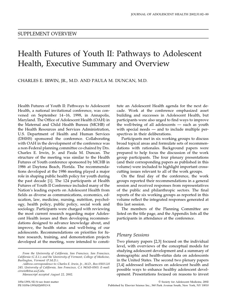 Health Futures of Youth II Pathways To Adolescent | PDF | Puberty ...