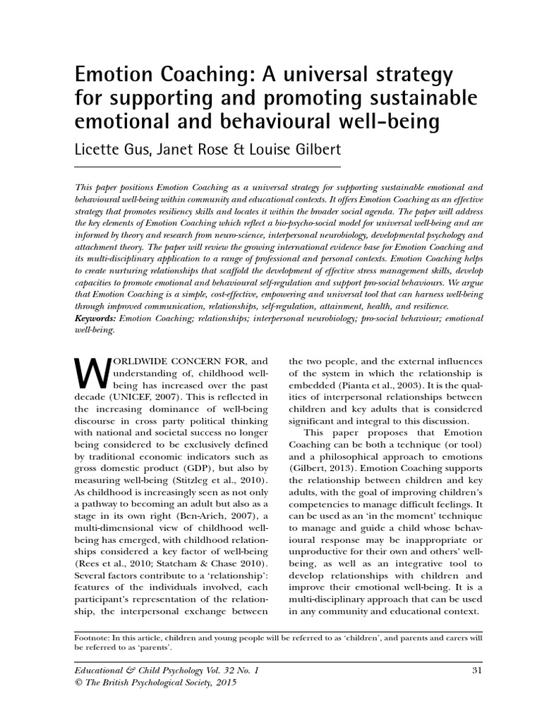 Emotion Coaching A Universal Strategy Fo | PDF | Attachment Theory ...