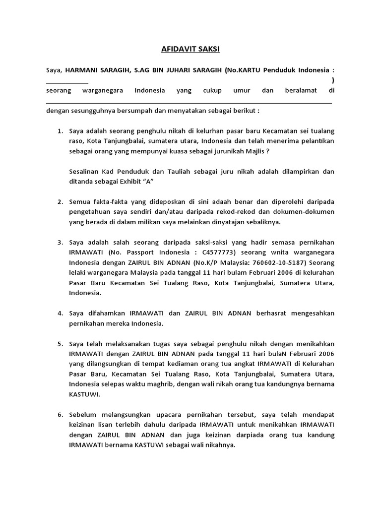 Afidavit Saksi | PDF