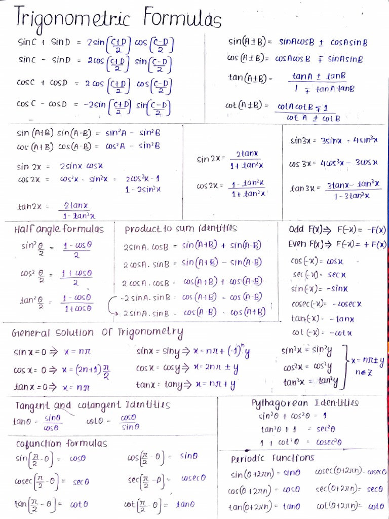 Trigonometric Formulas ALL IN ONE | PDF | Trigonometric Functions | Euclidean Plane Geometry