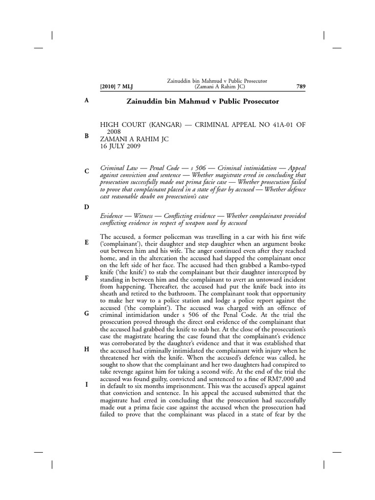 Criminal Intimidation Conviction and Sentence Upheld | PDF | Prosecutor ...