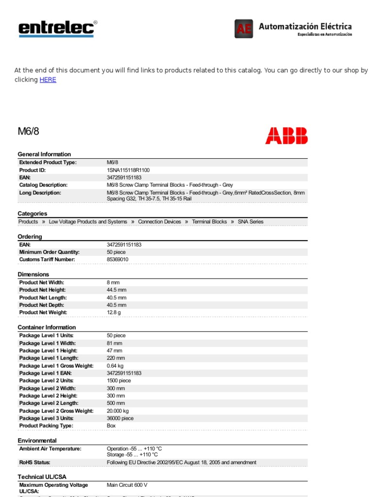Clamp ABB M6-8 | PDF | Electrical Components | Manufactured Goods