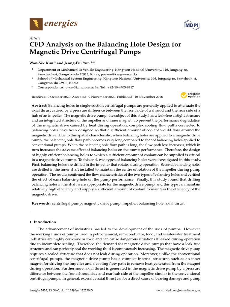 CFD Analysis On The Balancing Hole Design For - Magnetic Drive ...