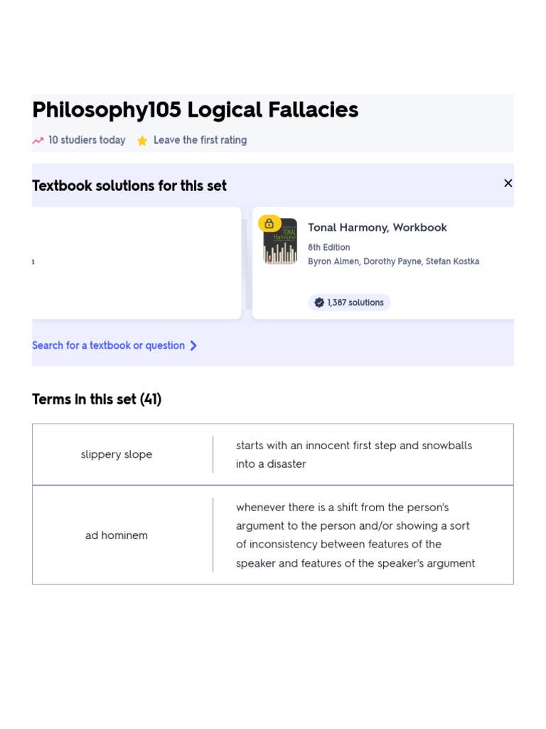 Philosophy105 Logical Fallacies Flashcards - Quizlet | PDF | Logic