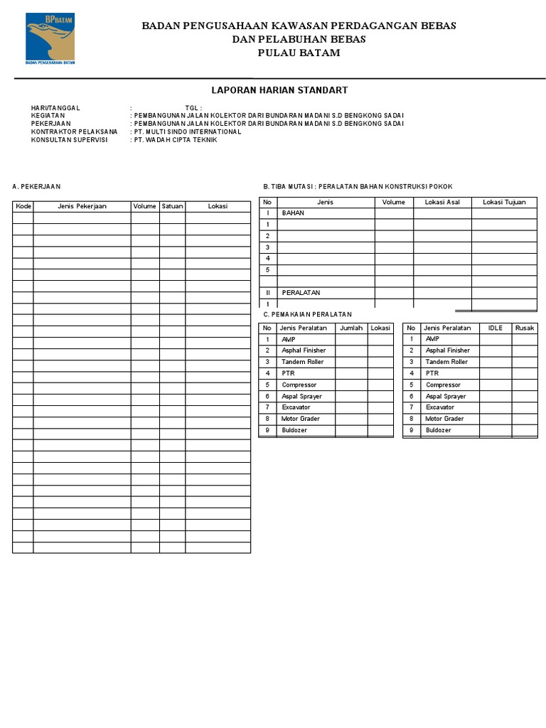 Form Laporan Harian Standar | PDF