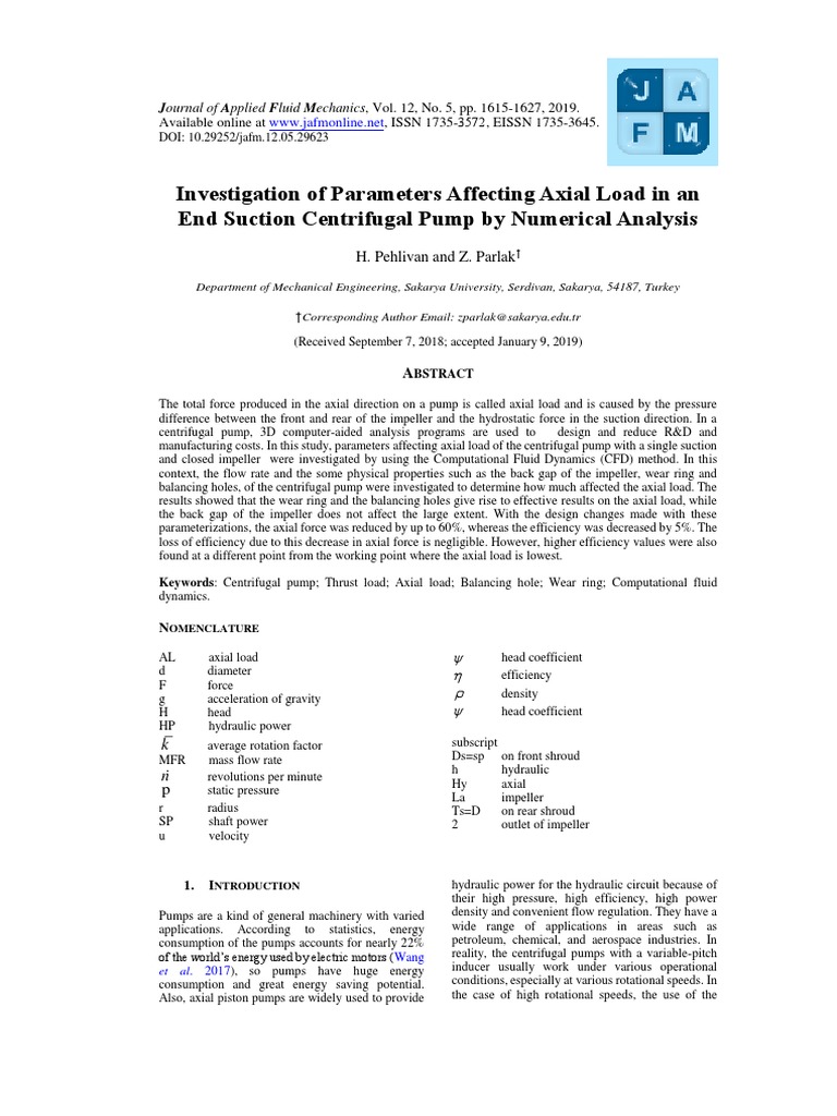 Investigation of Parameters Affecting Axial Load in An - End Suction ... Investigation of Parameters Affecting Axial Load in An - End Suction ...