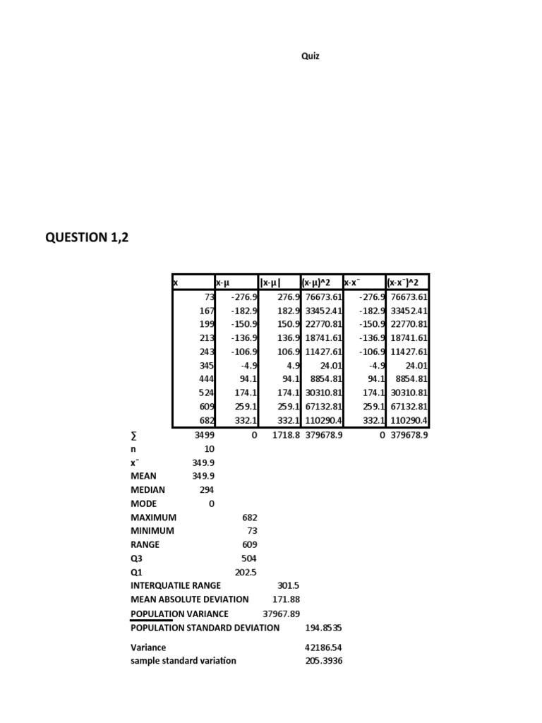 19010920-104 Quiz 2 Statistic | Download Free PDF | Variance | Mode (Statistics)