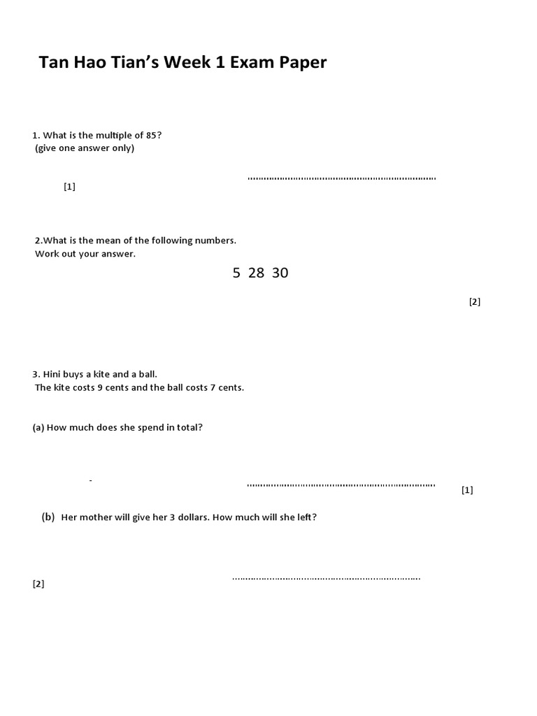 Tan Hao Tian's Exam 1 | PDF