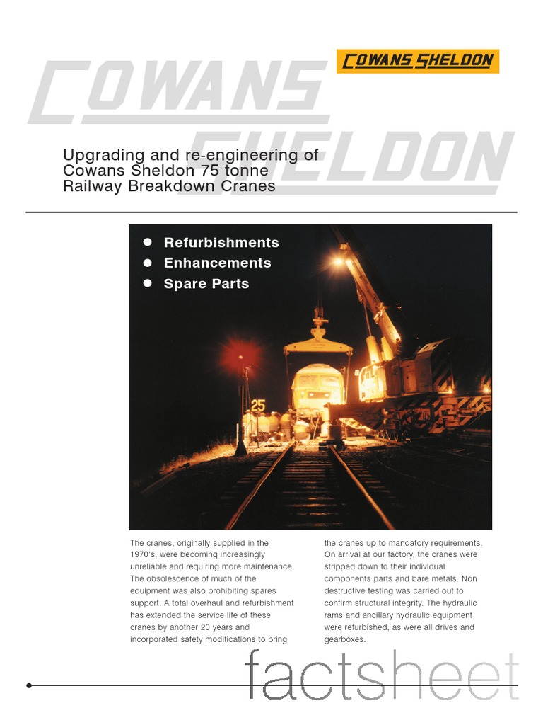 Cowans Sheldon 75t Recovery Cranes Factsheet en | PDF | Reliability ...
