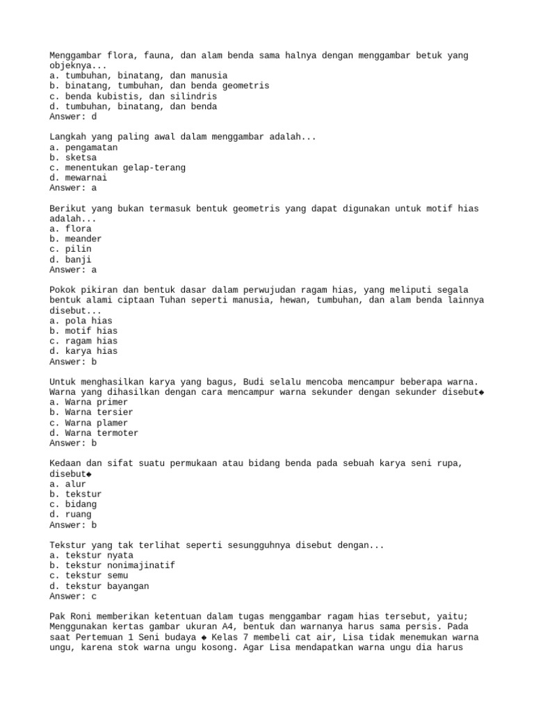 Soal CBT PTS Seni Budaya Kelas 7 Ganjil 2021-2022 | PDF