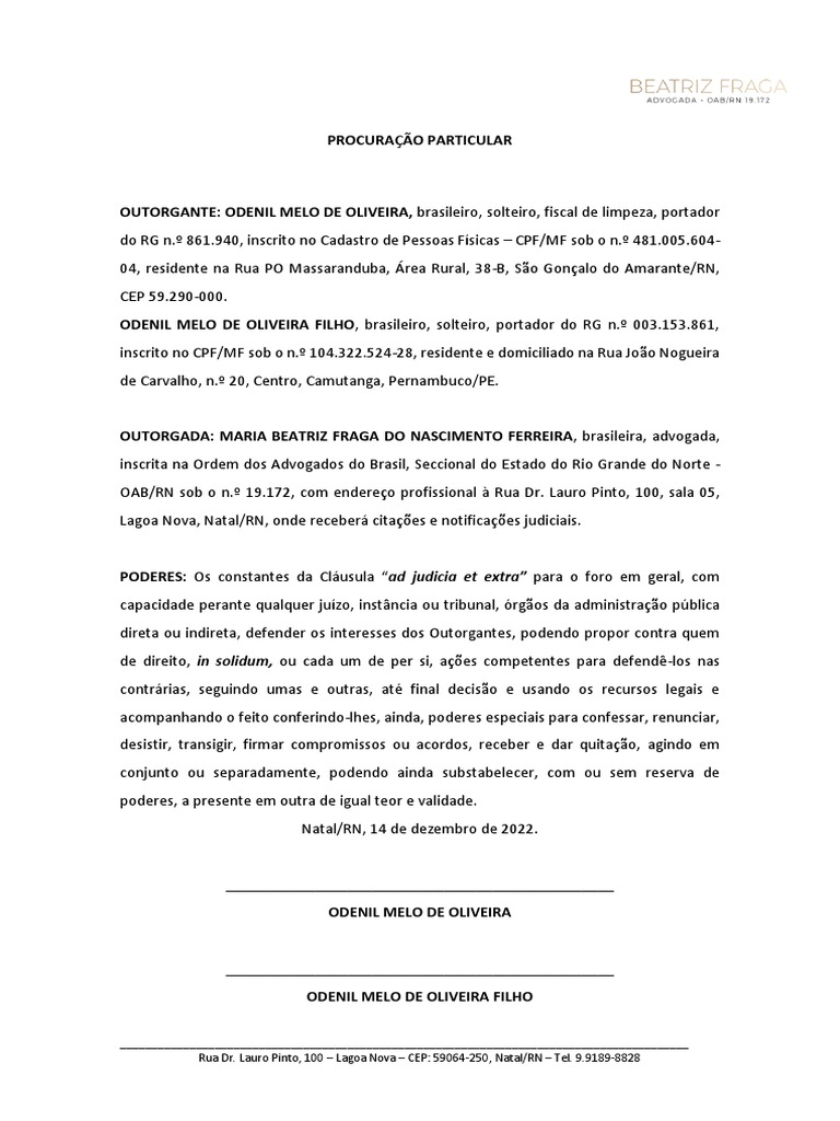 Procuração Conjunta - Odenil Melo e Odenil Filho | PDF