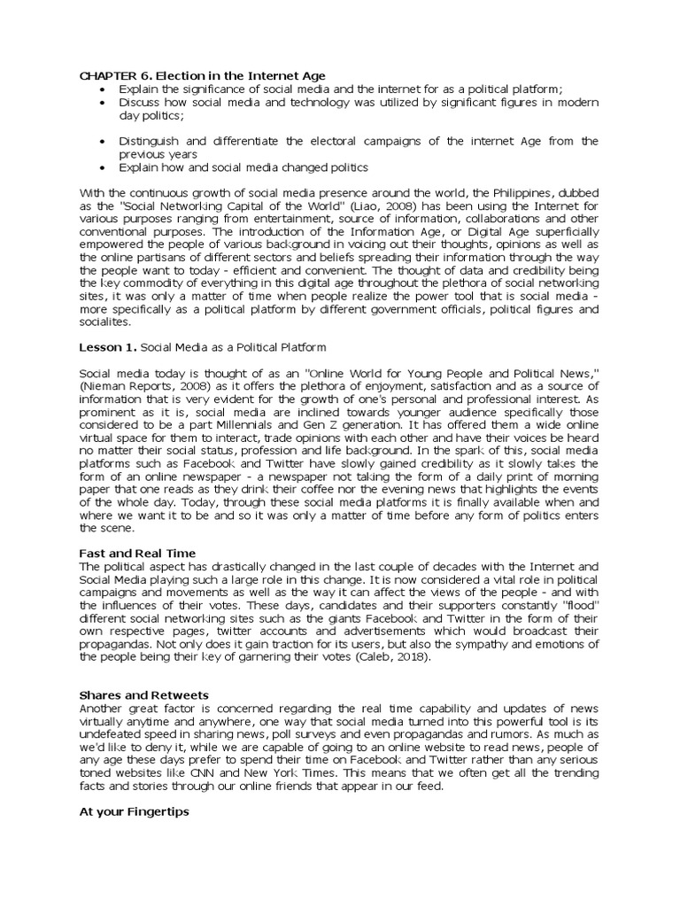 Chapter 6-Election in The Internet Stage | Download Free PDF | Social Media | Popular Culture ...