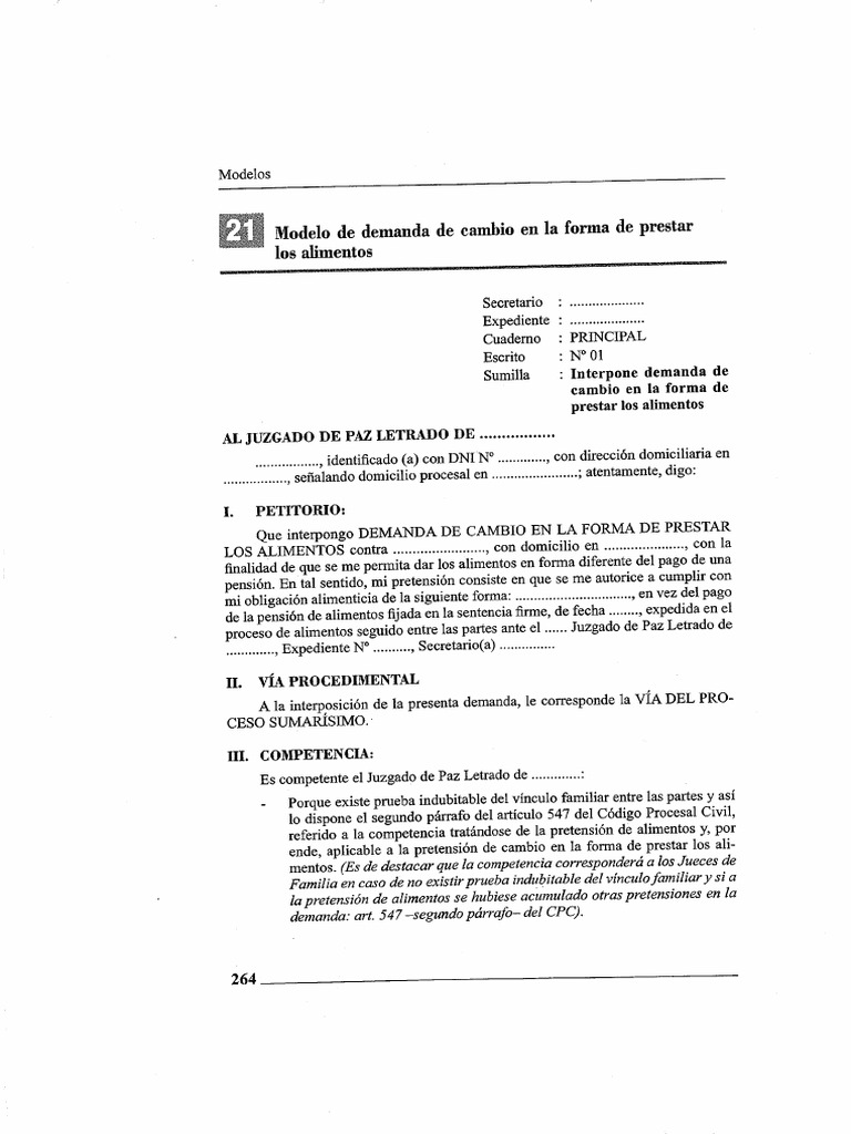 Demanda de Cambio en La Forma de Prestar Los Alimentos | PDF | Demanda ...