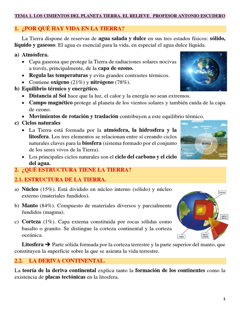 Resumen Tema 1. El Relieve de La Tierra | PDF | Tierra | Temblores