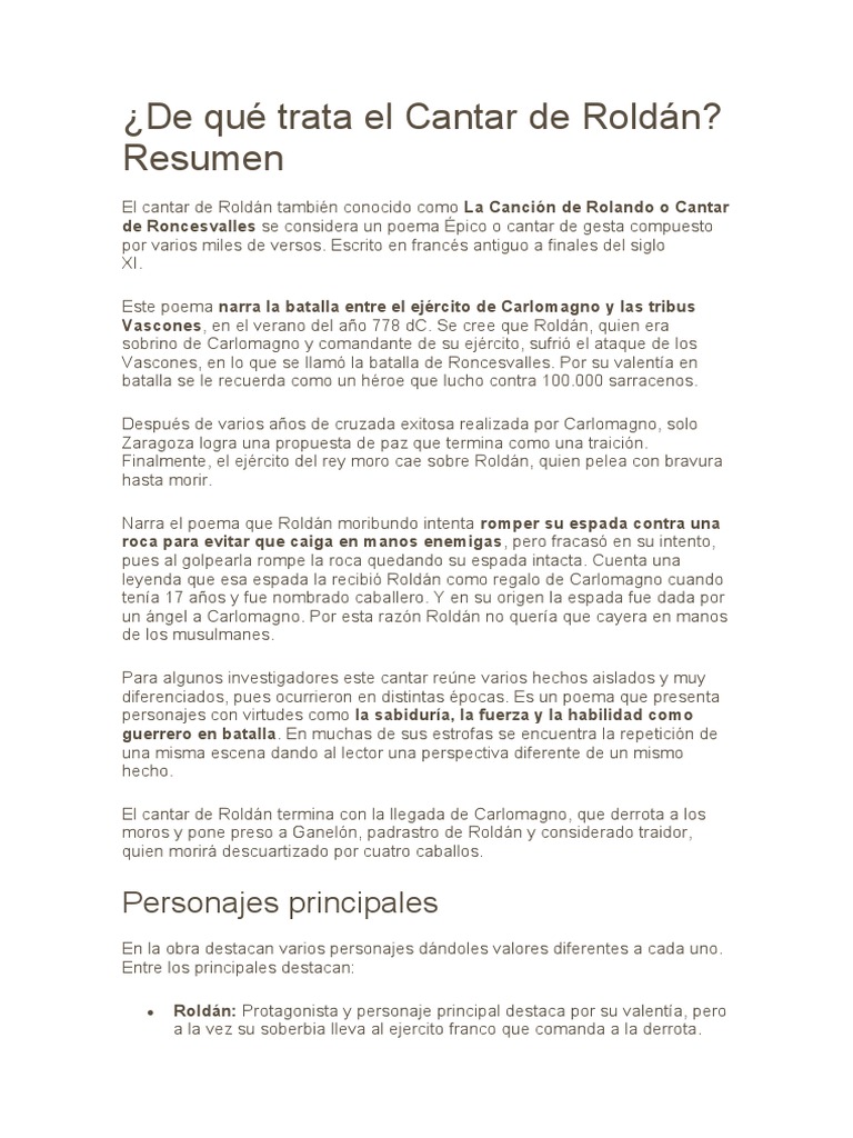 Resumen del Cantar de Roldán | PDF