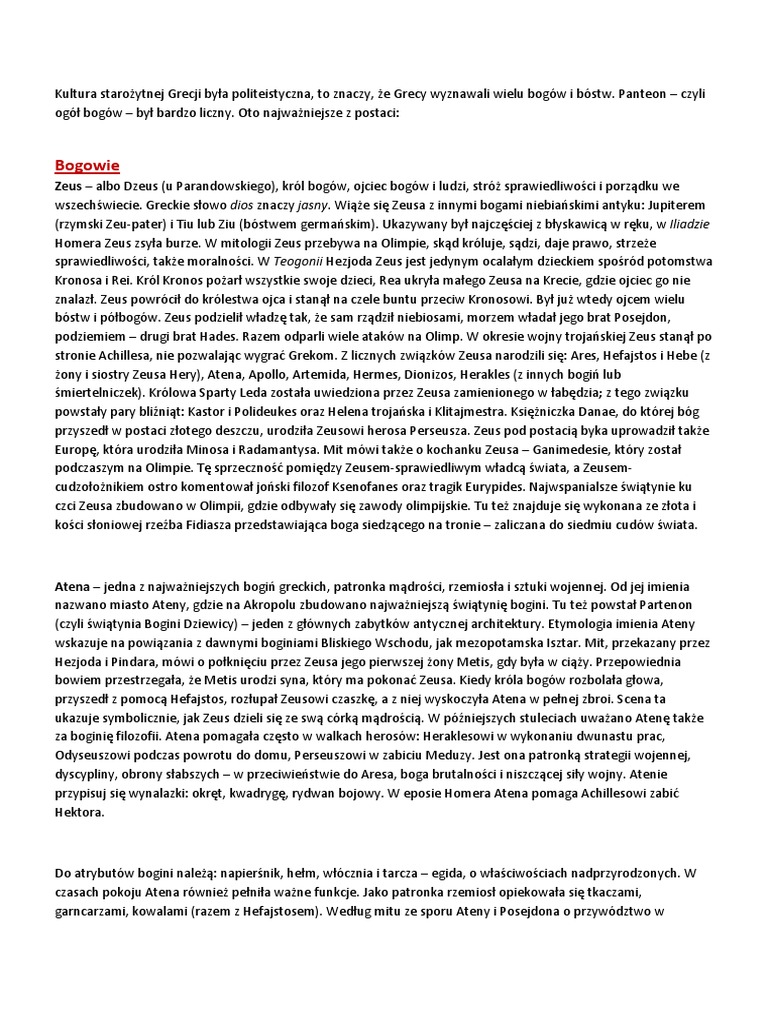 Mitologia Grecka - Streszczenie | PDF