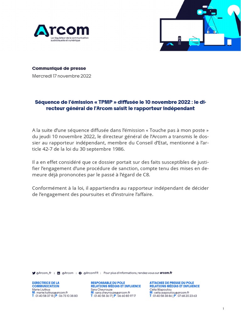 Saisine du rapporteur indépendant par l'Arcom | PDF