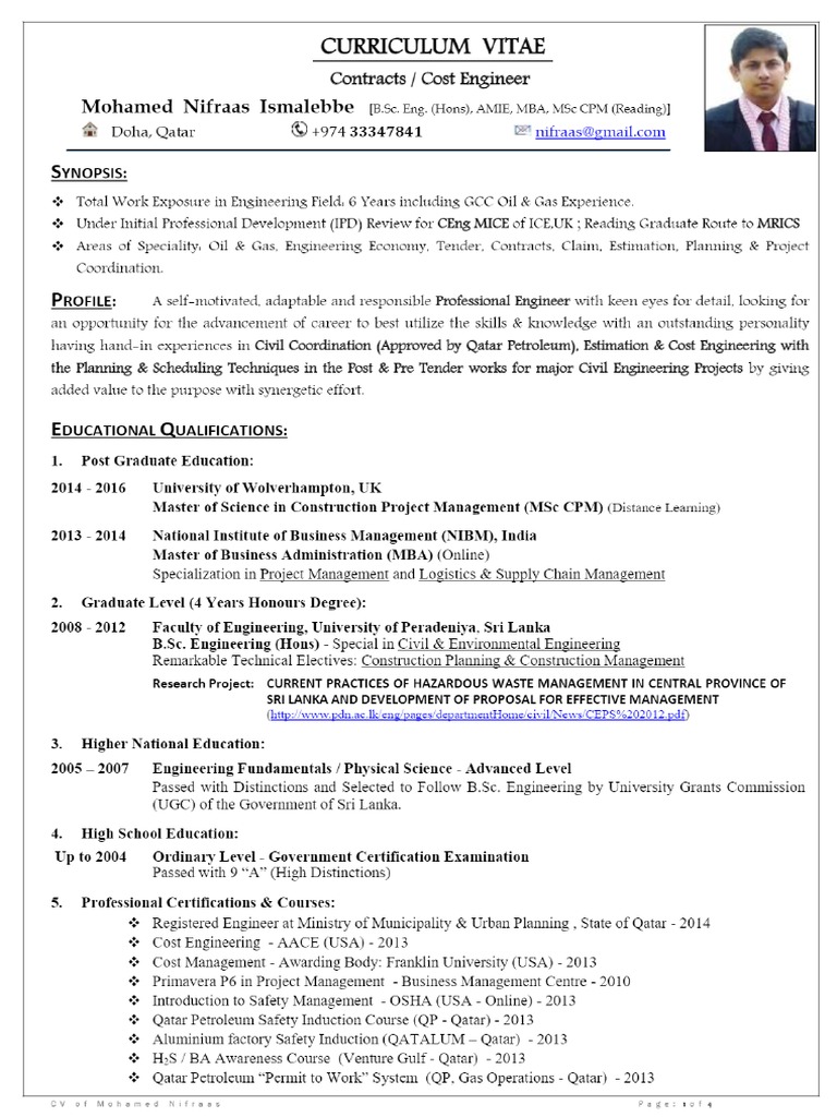 CURRICULUM VITAE Contracts - Cost Engineer | PDF