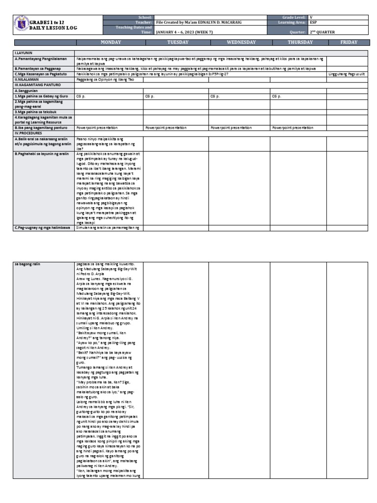DLL - Esp 5 - Q2 - W7 | PDF