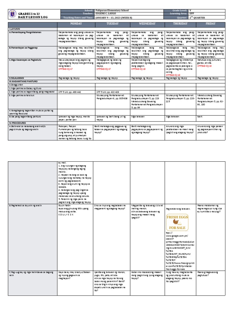 DLL - Epp 5 - Q2 - W8 | PDF