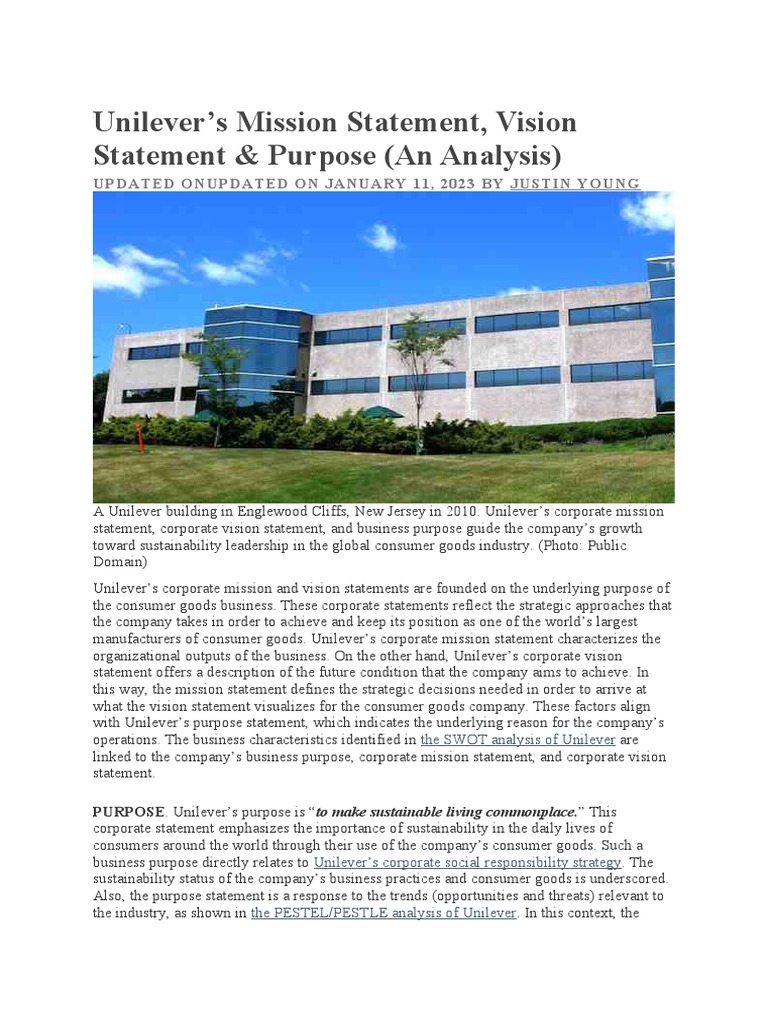 Unilever Mission Statement | PDF | Sustainability | Unilever
